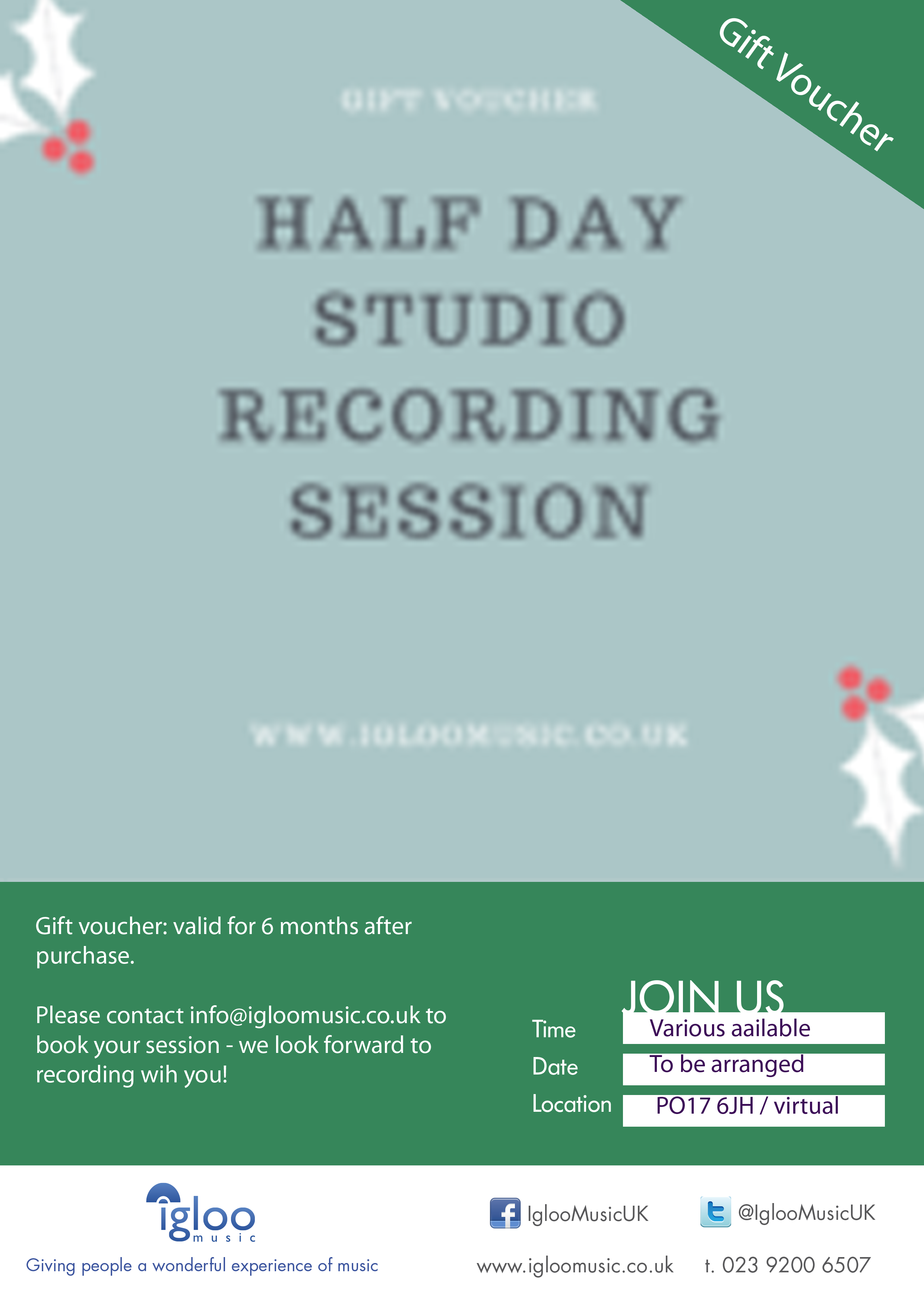 CLICK HERE TO DOWNLOAD Christmas half day Studio Voucher - Igloo Music ...